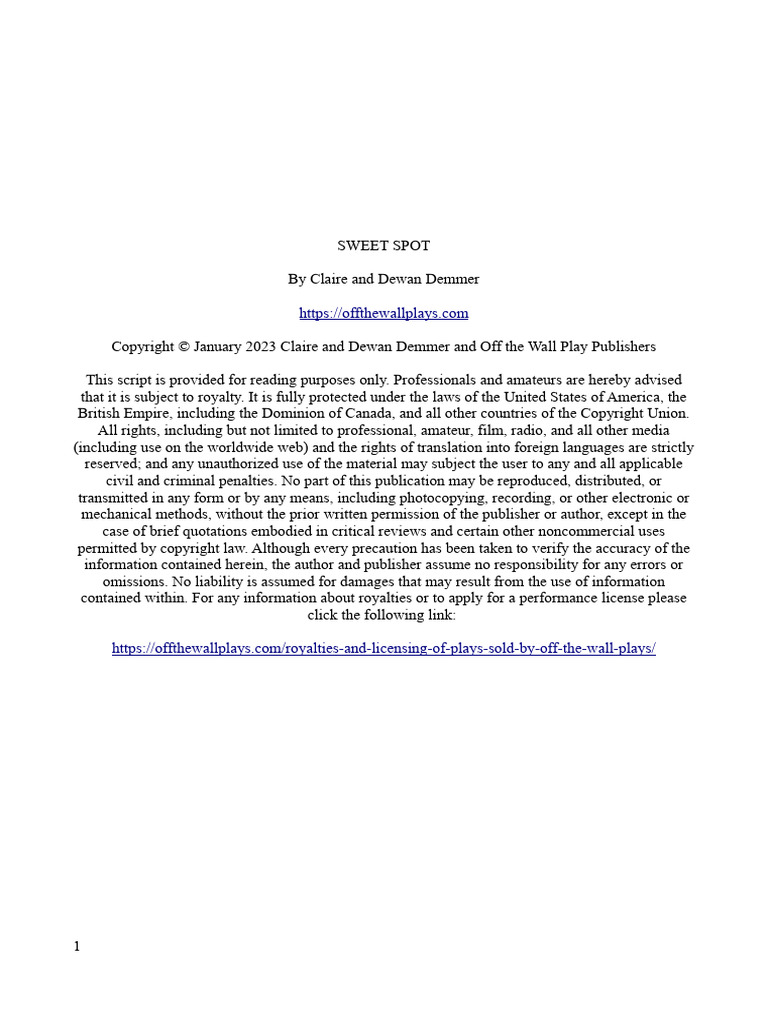 The Sweet Spot Half Script | PDF | Copyright