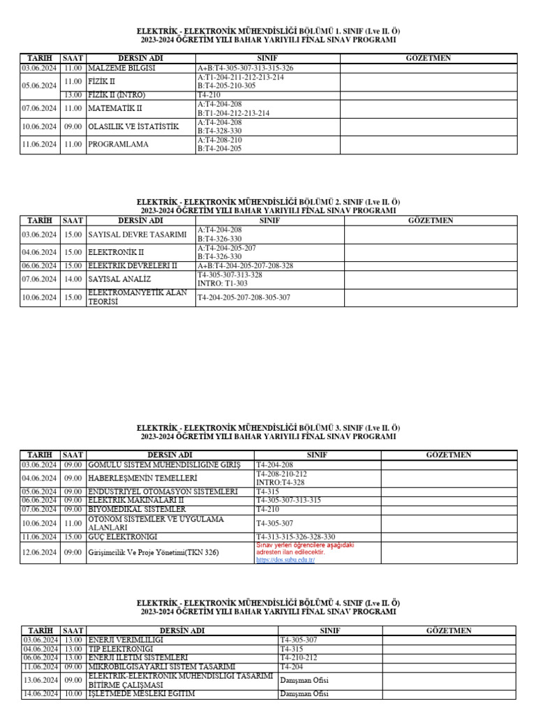 EEM - Final Sınavı Programı | PDF