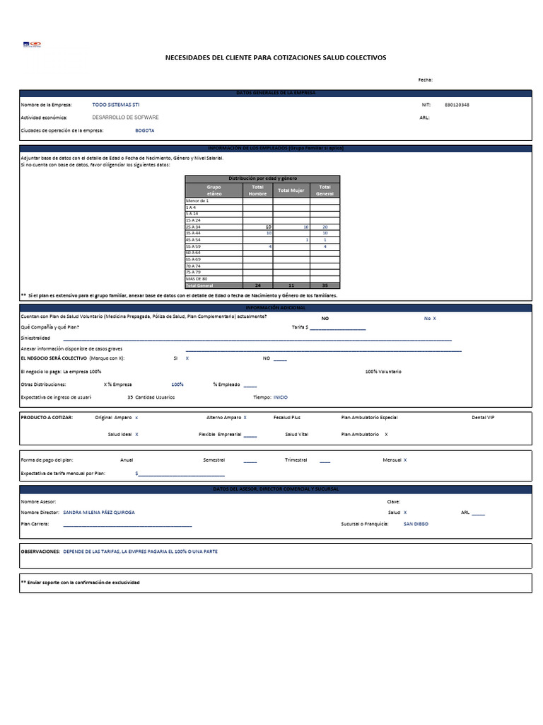 Axa Colpatria Formato de Necesidades Colectivos (1) (Recuperado) | PDF
