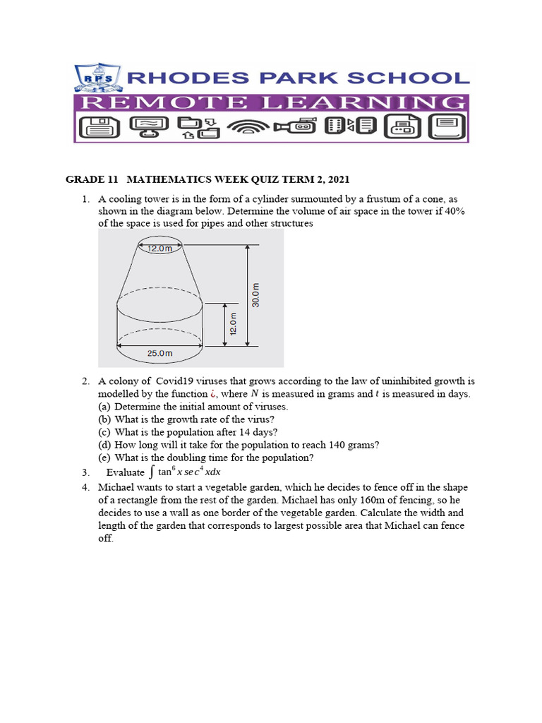 Quiz - Mathematics Grade 11 | PDF