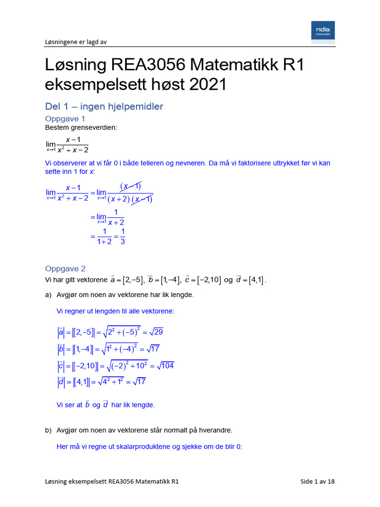Matematikk R1 Høst 2021 Løsning | PDF