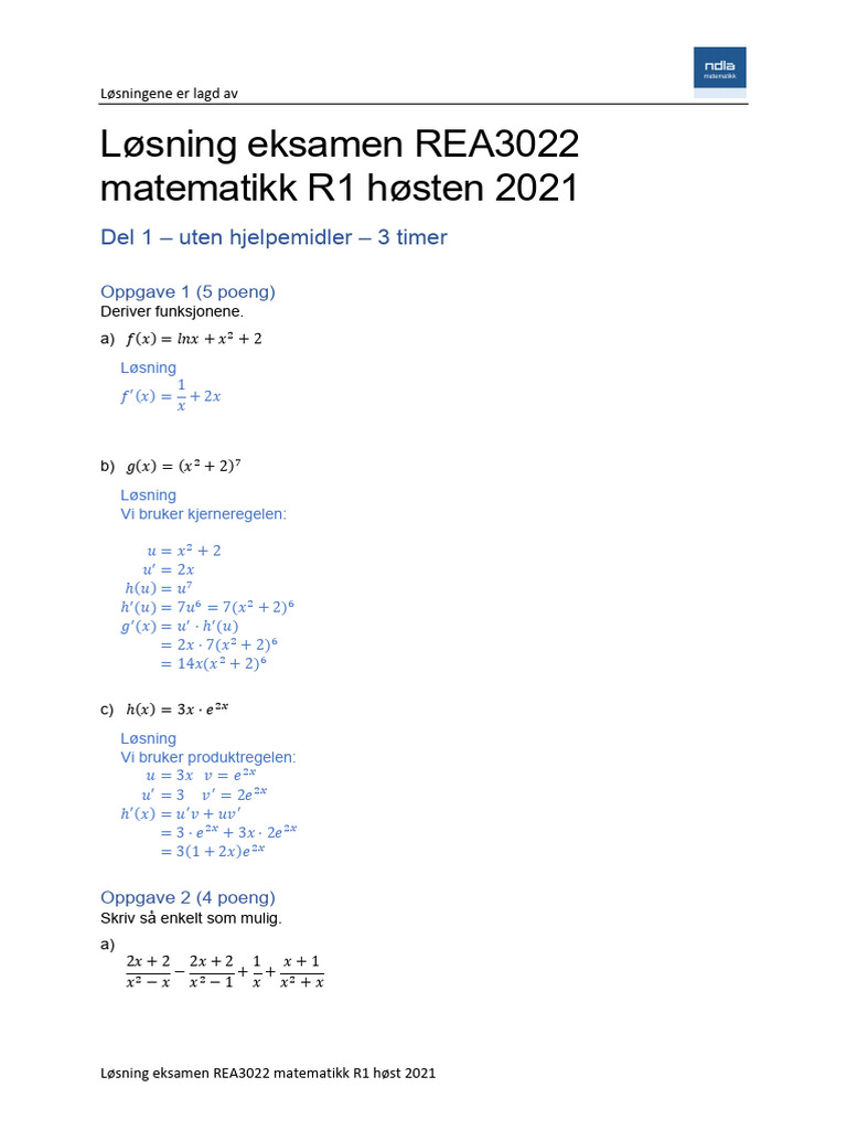 Matematikk R1 Høst 2021 | PDF