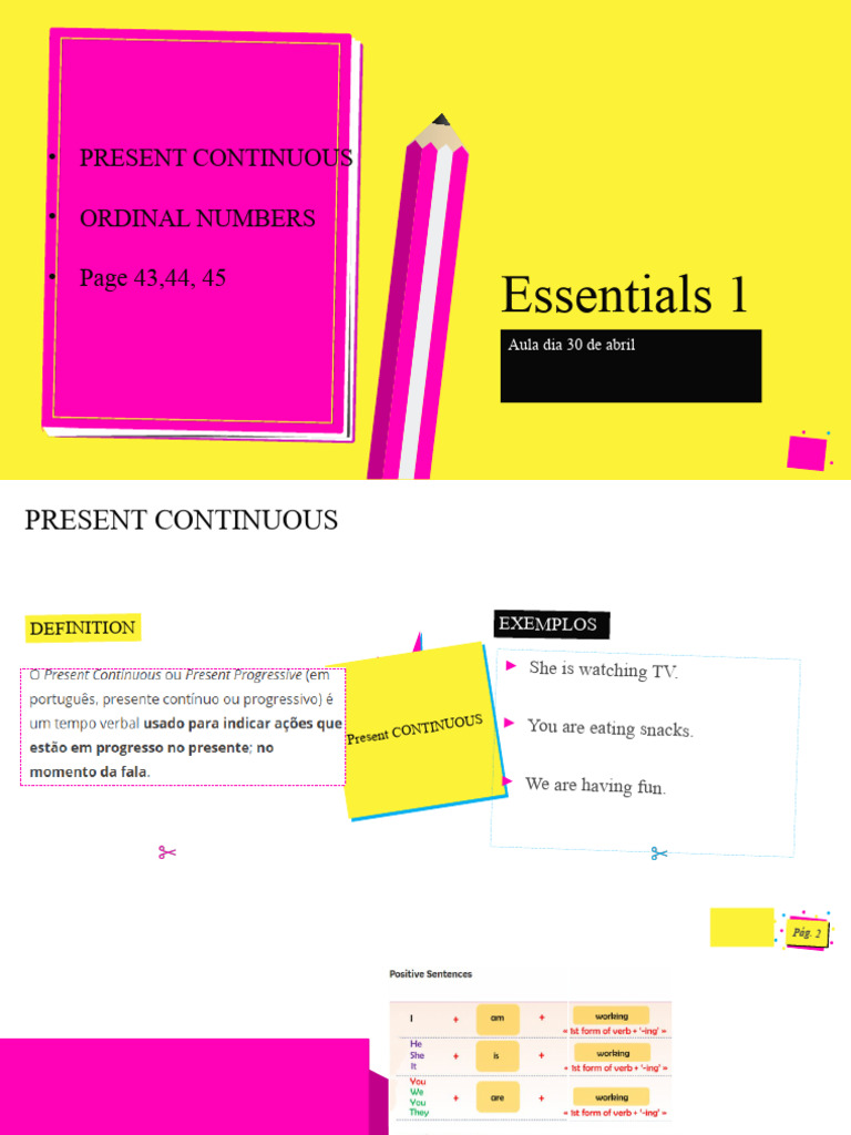 present continuous - AULA | PDF