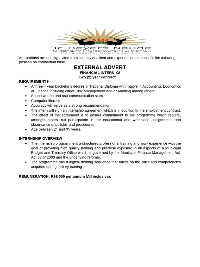 Advert For Financial Management Interns X2 June 2024 | PDF | Employment ...