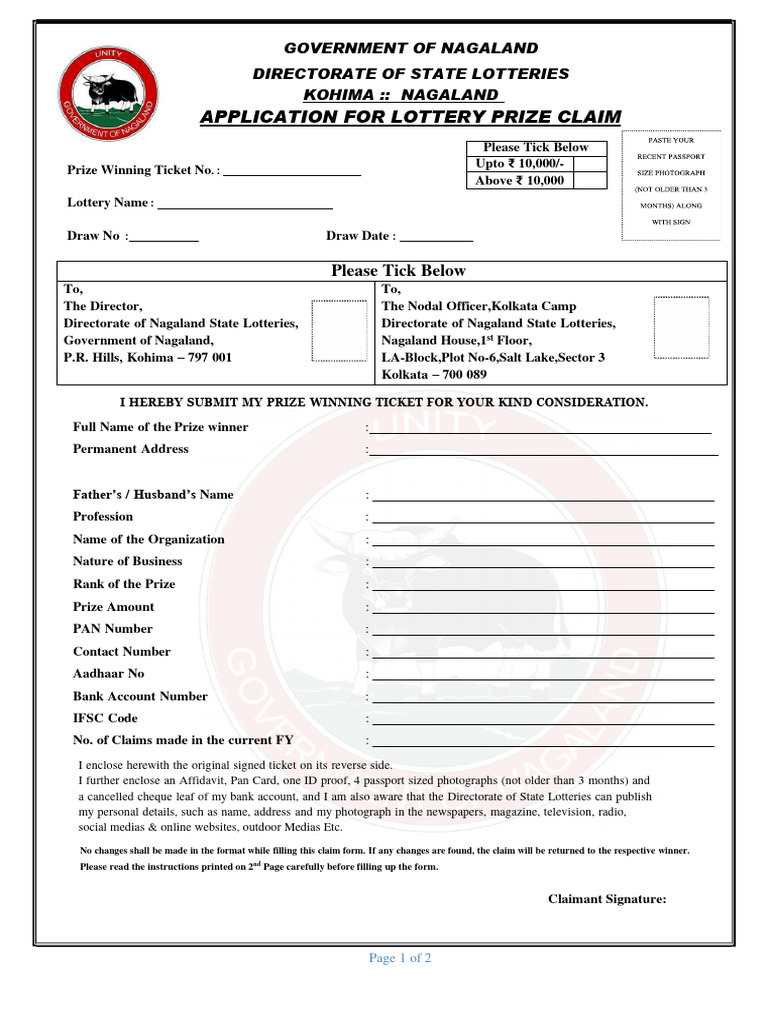 Application For Lottery Prize Claim: Please Tick Below | PDF | Cheque ...