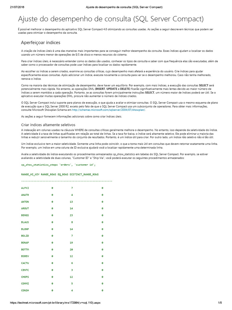 Ajuste Do Desempenho de Consulta (SQL Server Compact) | PDF | Microsoft SQL Server | SQL