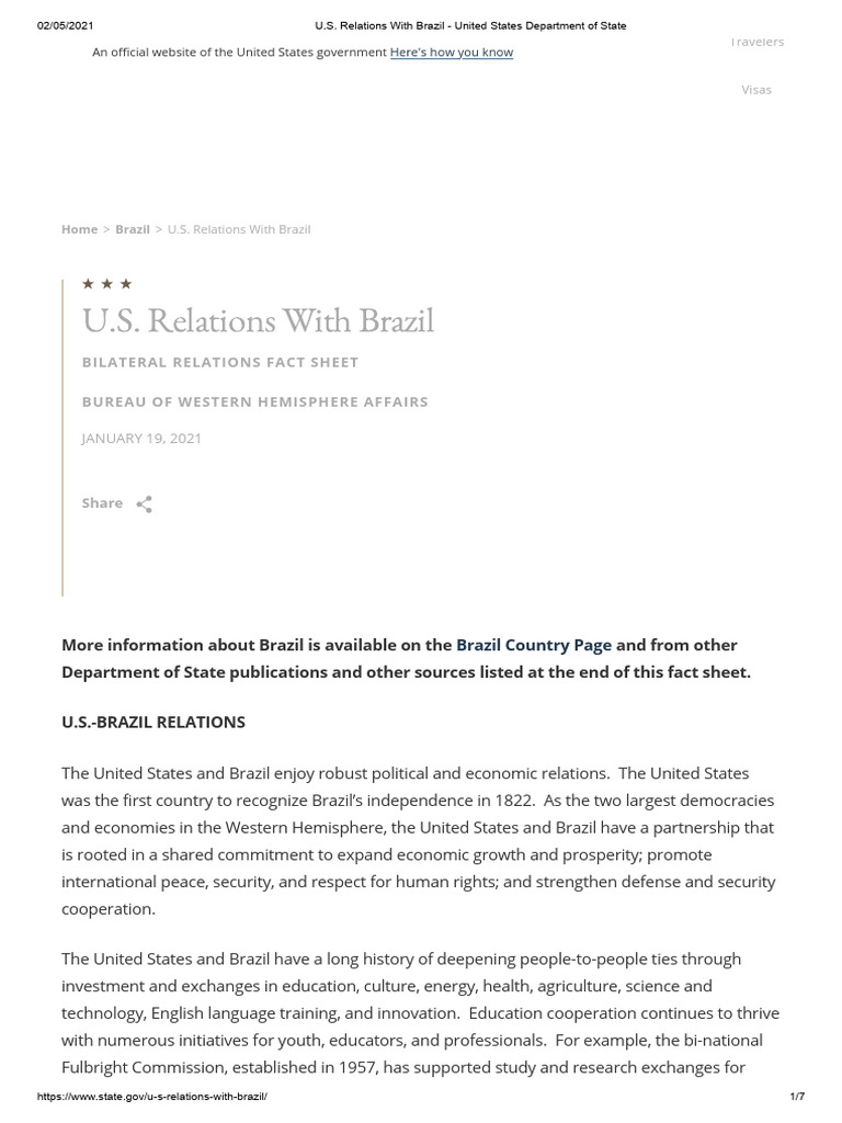 U.S. Relations With Brazil - United States Department of State | PDF ...
