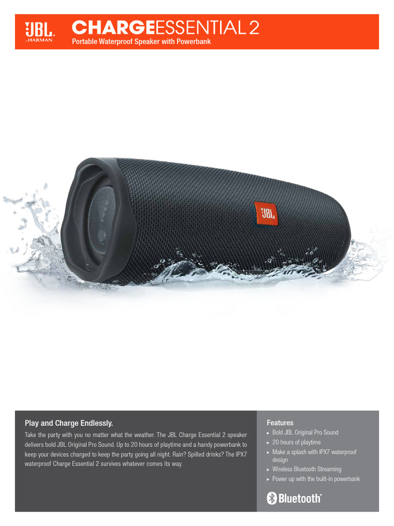 JBL Charge Essential2 - Spec Sheet - EN | PDF | Bluetooth | Loudspeaker