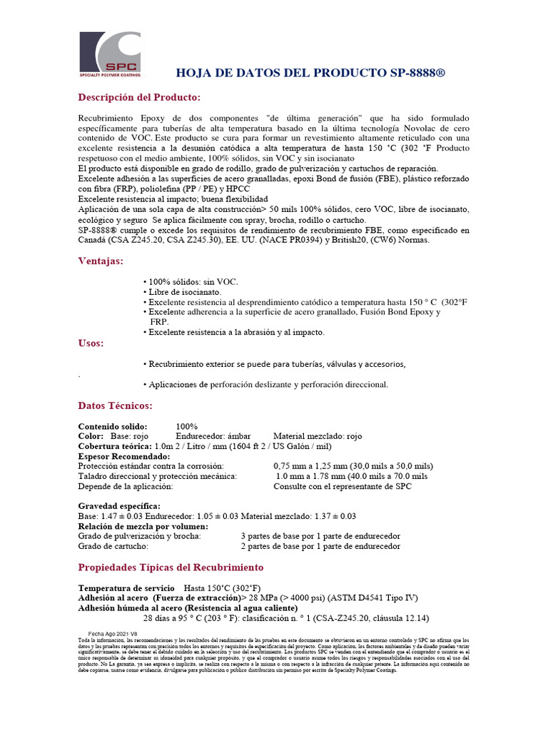 SP 8888 TDS | PDF | Revestimiento | Epoxy
