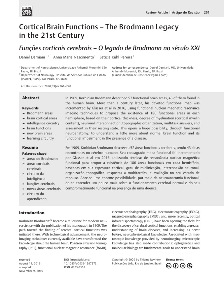 Cortical Brain Functions – The Brodmann Legacy in the 21st Century | Download Free PDF | Visual ...