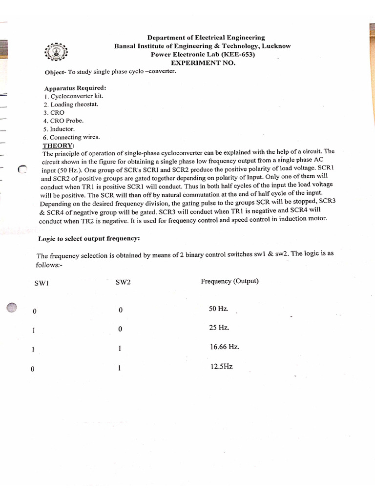 Study of Cyclo Converter - Lab Practical File | PDF