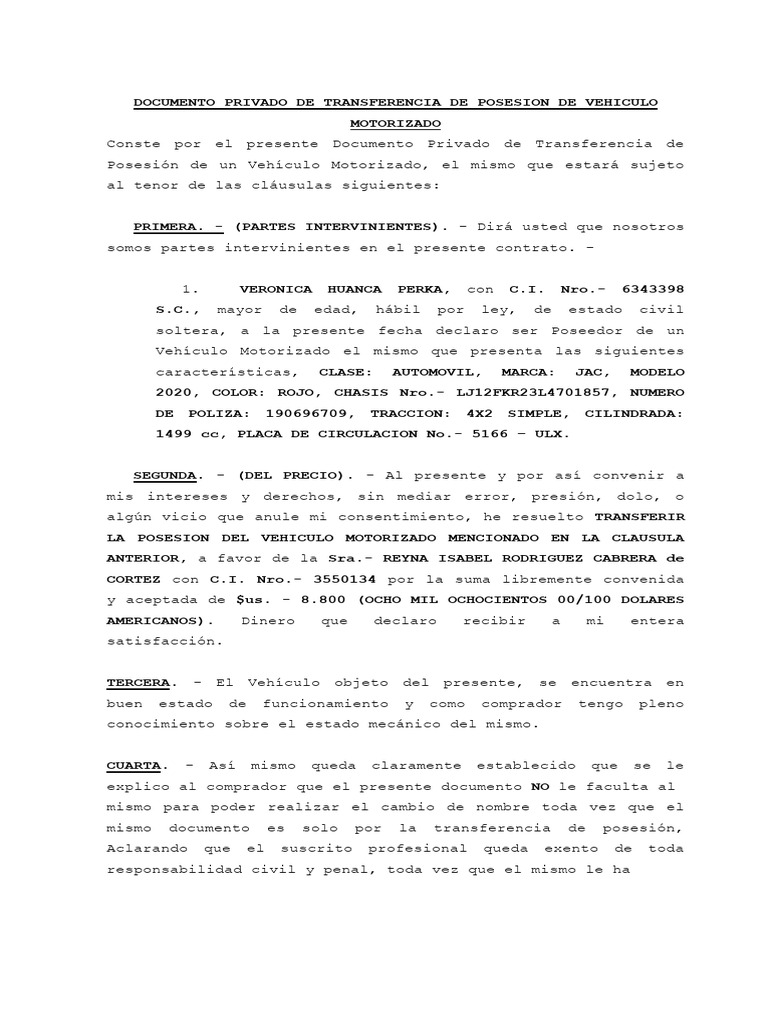 Transferencia De Posesion Reyna Isabel Pdf Derecho Empresarial