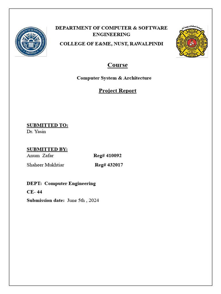 CSA Project Report - Anum - Shaheer | PDF | Computer Architecture ...