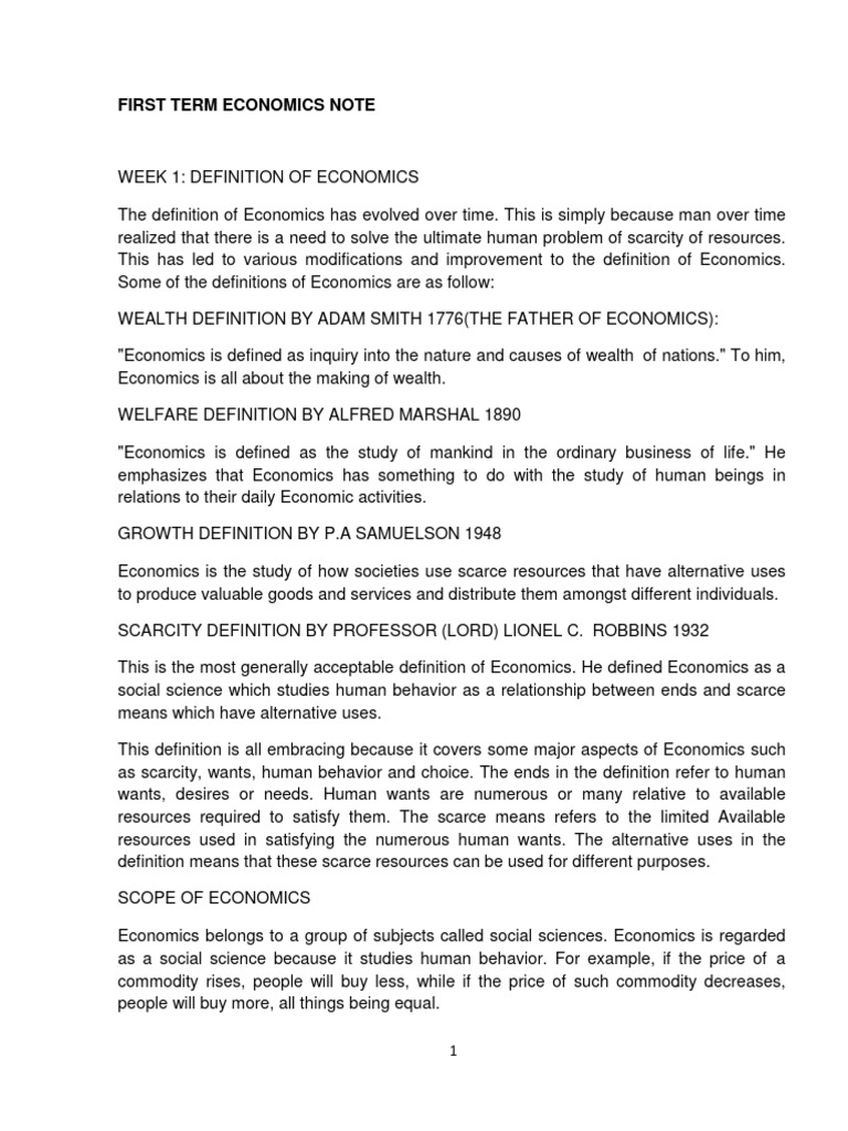 5524_FIRST-TERM-SS1-ECONOMICS-NOTE_071248 | PDF | Supply (Economics ...