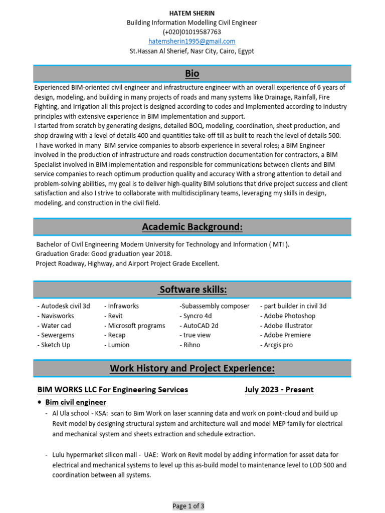 BIM Civil Engineer Profile Summary | PDF | Building Information ...