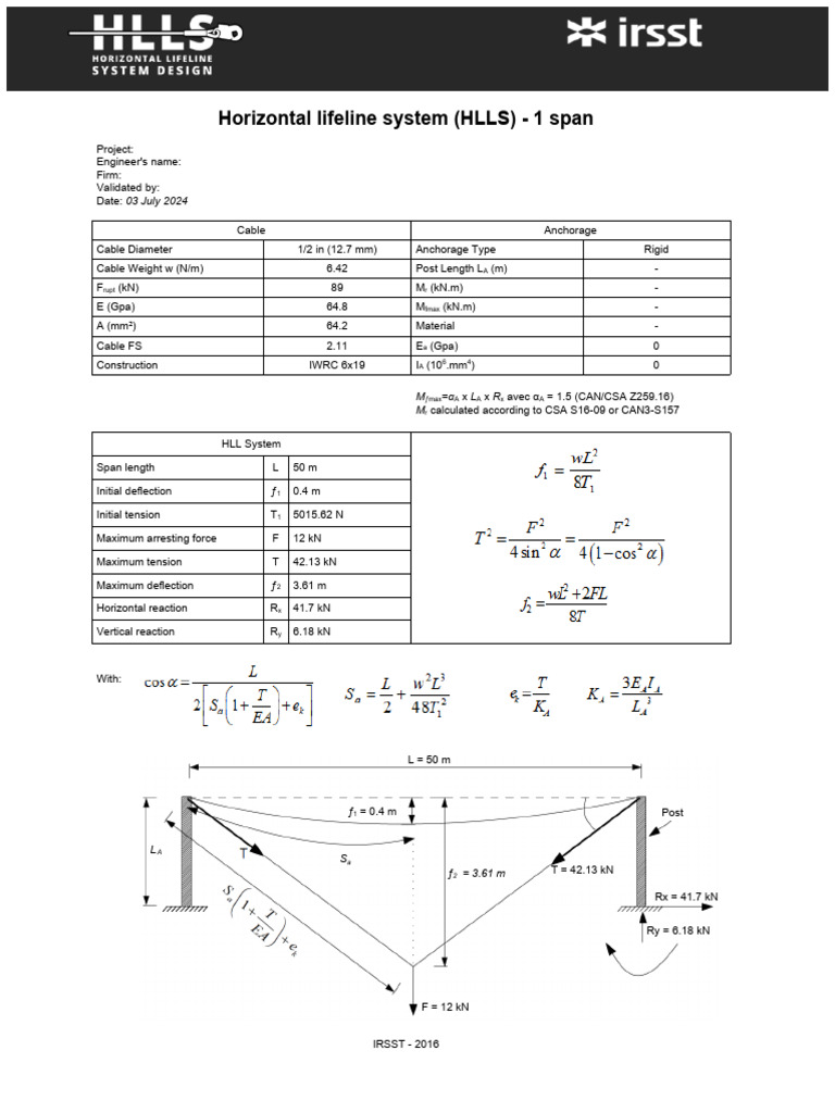 Horizontal Lifeline System Design Data | PDF