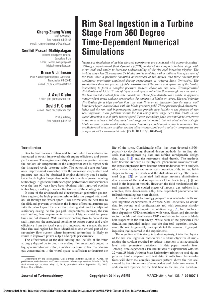 2014 - Rim Seal Ingestion in A Turbine Stage From 360 Degree Time ... 2014 - Rim Seal Ingestion in A Turbine Stage From 360 Degree Time ...