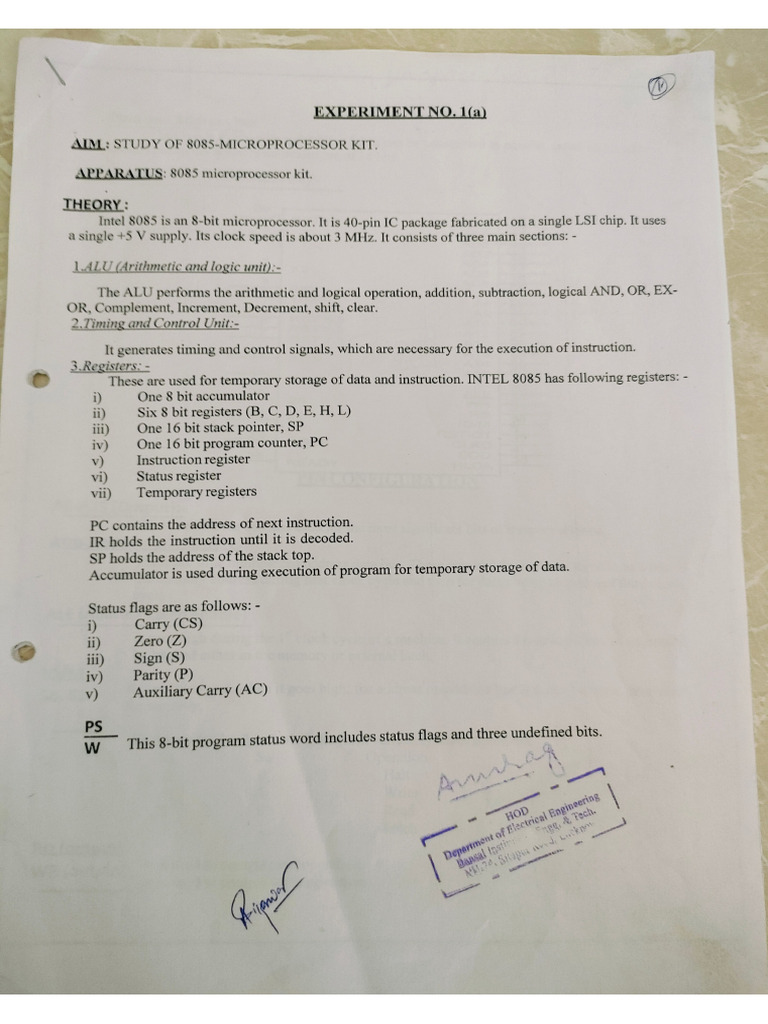 Study of Microprocessor Kit - Lab Experiment File | PDF