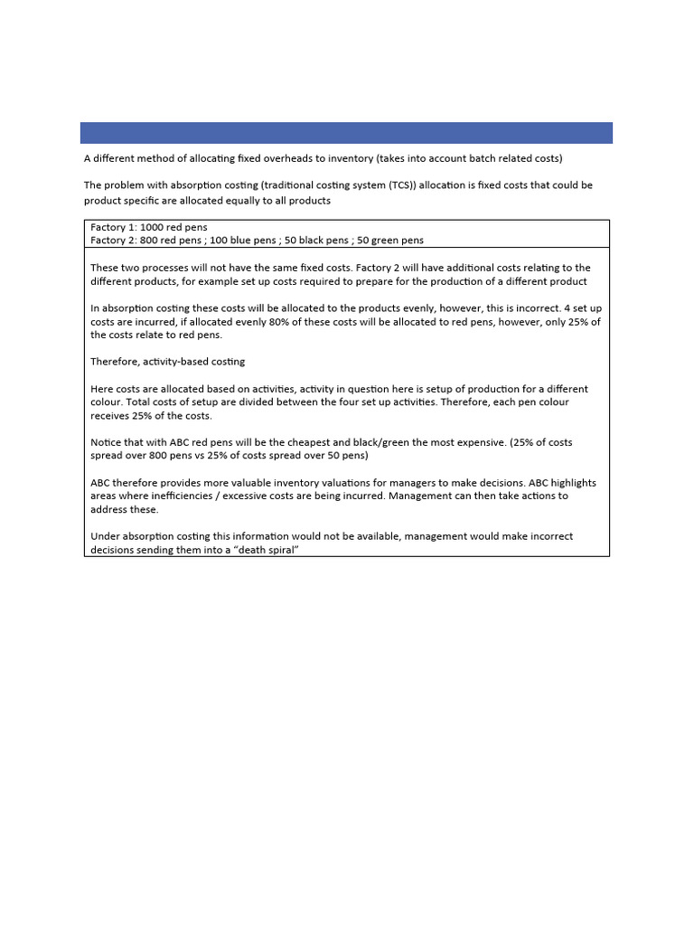 Activity Based Costing - Notes | PDF | Cost | Cost Accounting