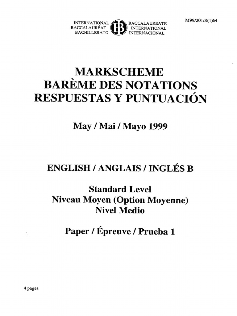 English B Paper 1 SL Markscheme | PDF