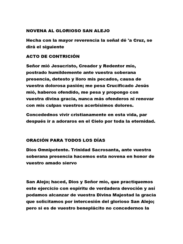Novena Al Glorioso San Alejo | PDF | eucaristía | Oración