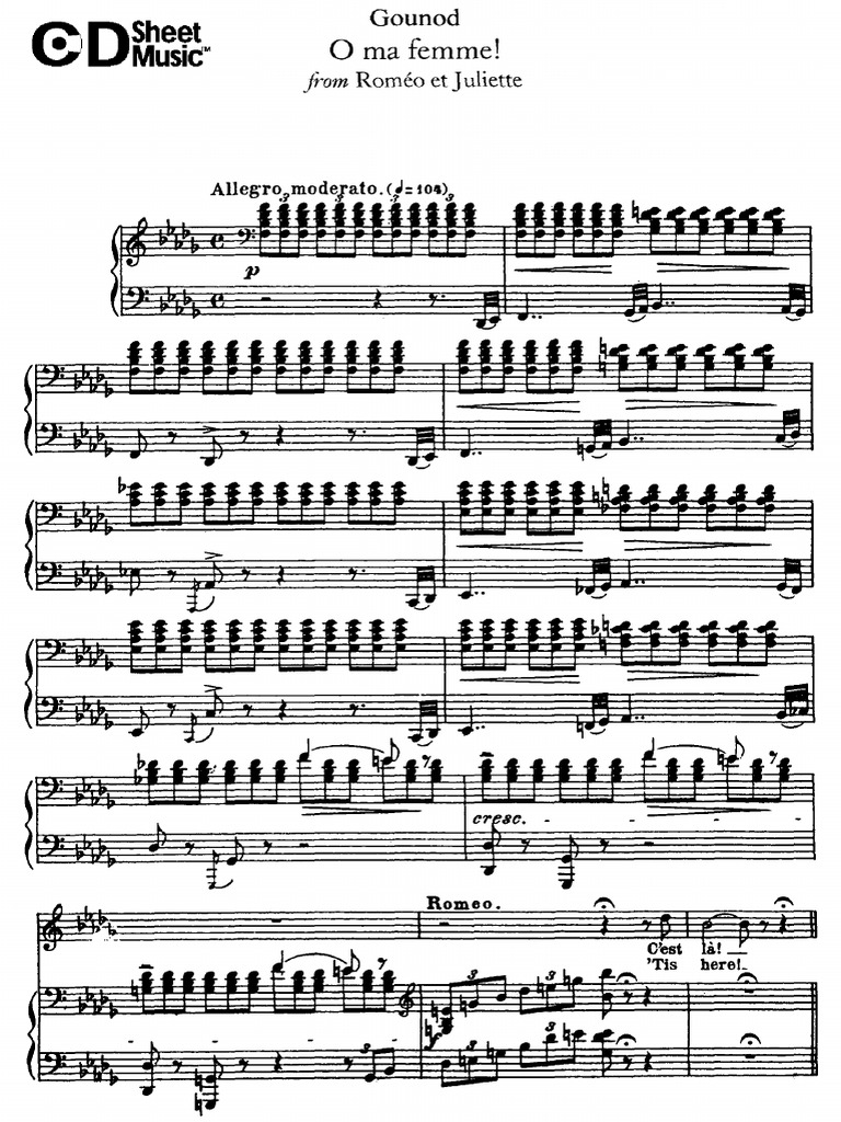 Sheet Music - Opera - Gounod - Romeo Et Juliette - O Ma Femme! - in DB ...