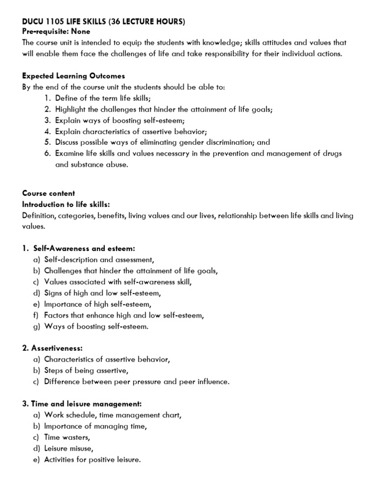 Peter Muthini Ducu 1105 Life Skills-1 | PDF | Self Esteem | Substance Abuse