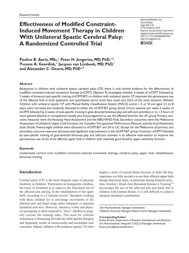 Aarts Et Al 2010 Effectiveness of Modified Constraint Induced Movement ...