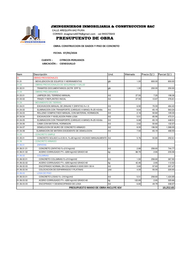 Dados de Concreto Cieneguillo | PDF | edificio | Materiales