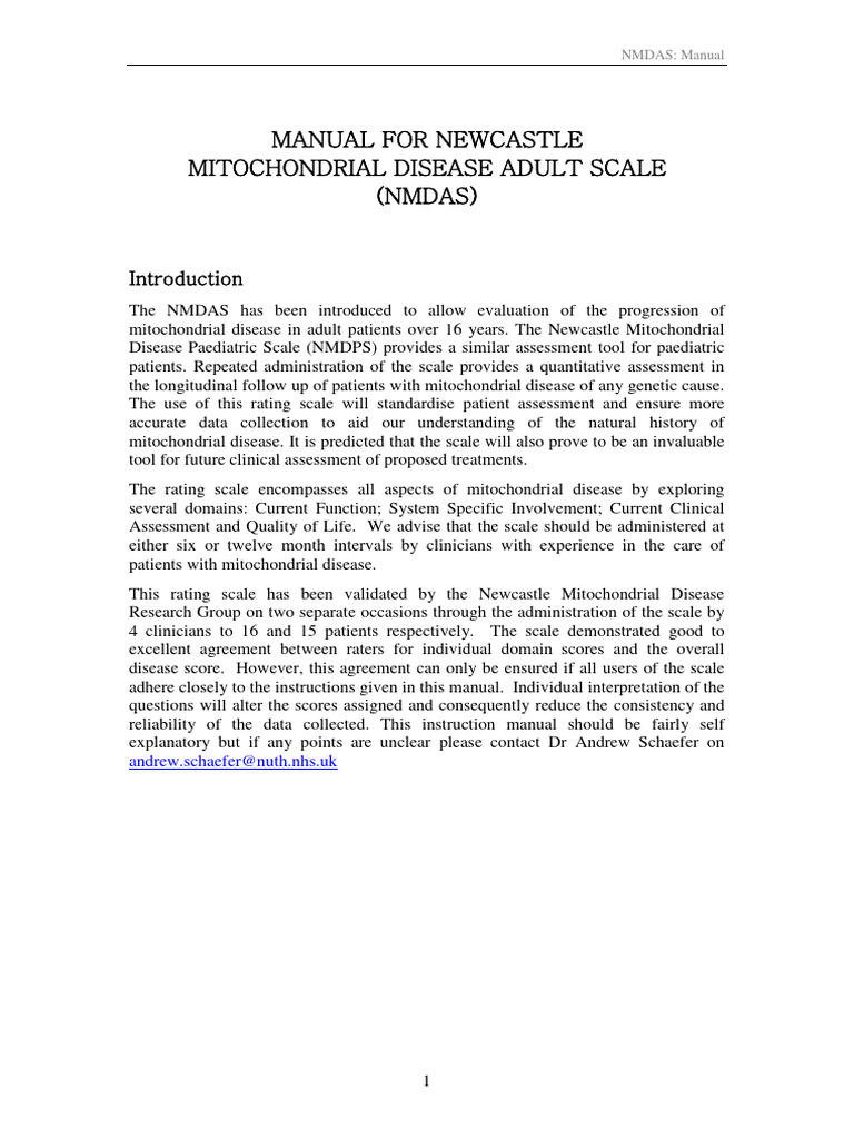 Manual For Newcastle Mitochondrial Disease Scale (NMDS) | PDF ...