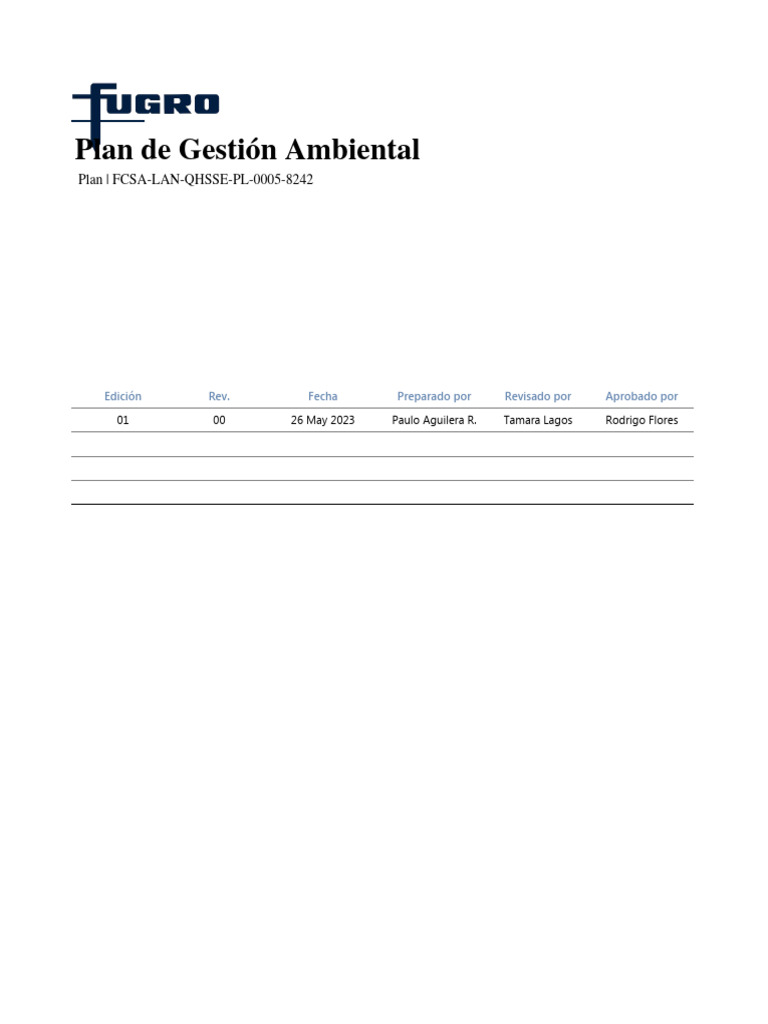 FCSA-LAN-QHSSE-PL-0005-8242 Plan de Gestión Ambiental MLP (Rev. 02) | PDF | Contaminación | Residuos
