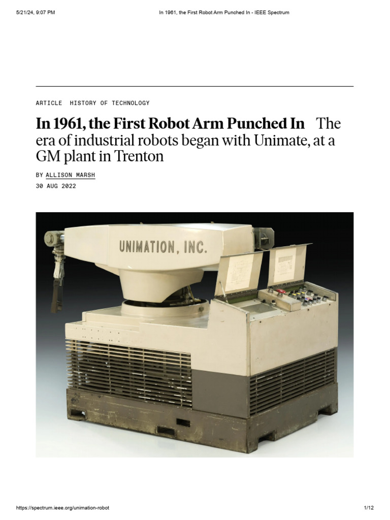 In 1961 The First Robot Arm Punched In Ieee Spectrum Pdf Robot