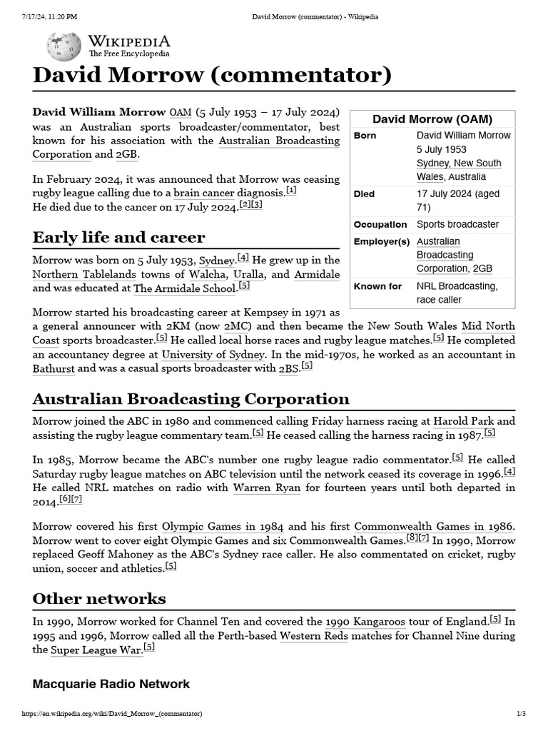 David Morrow (Commentator) - Wikipedia | PDF