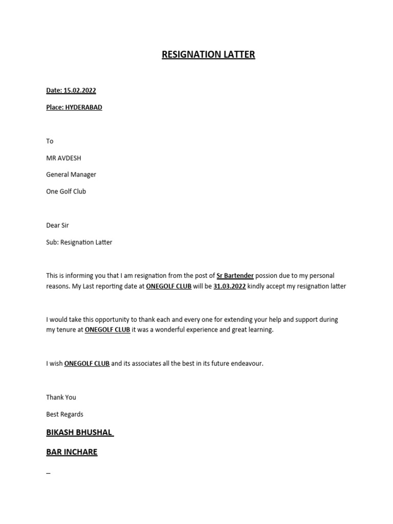 Resignation Latter | PDF