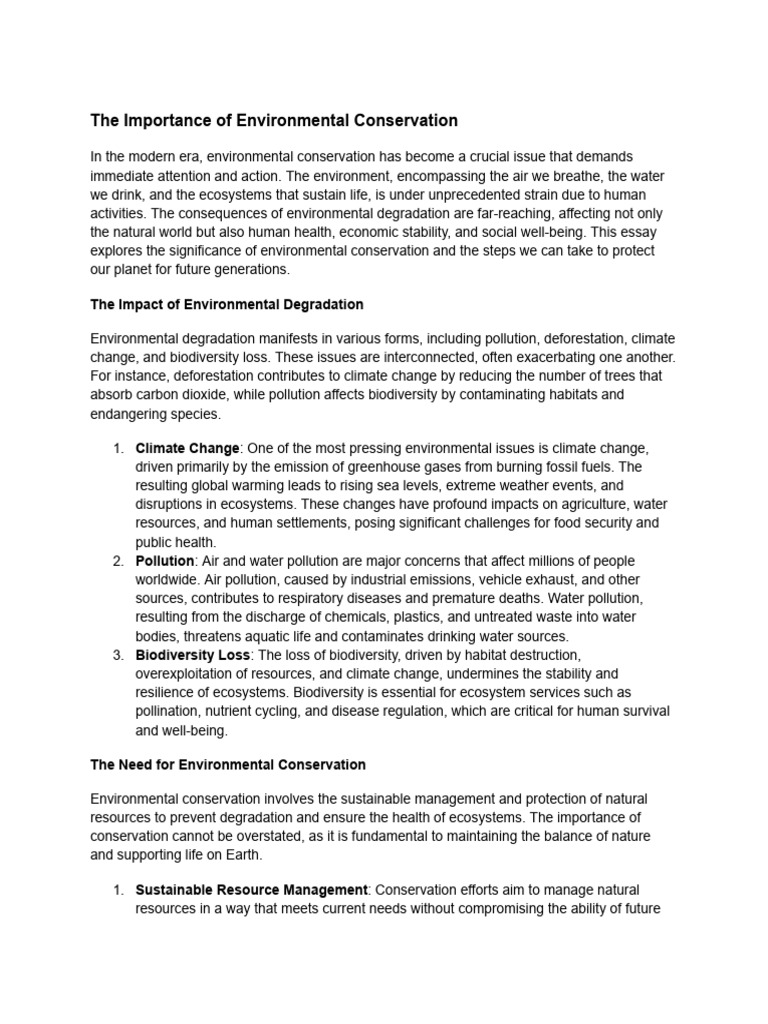 The Importance of Environmental Conservation | PDF | Climate Change ...