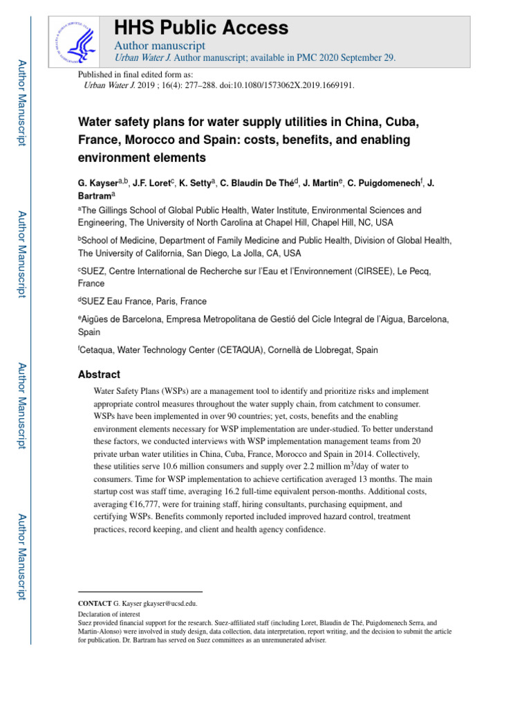 HHS Public Access | PDF | Water Purification | Questionnaire