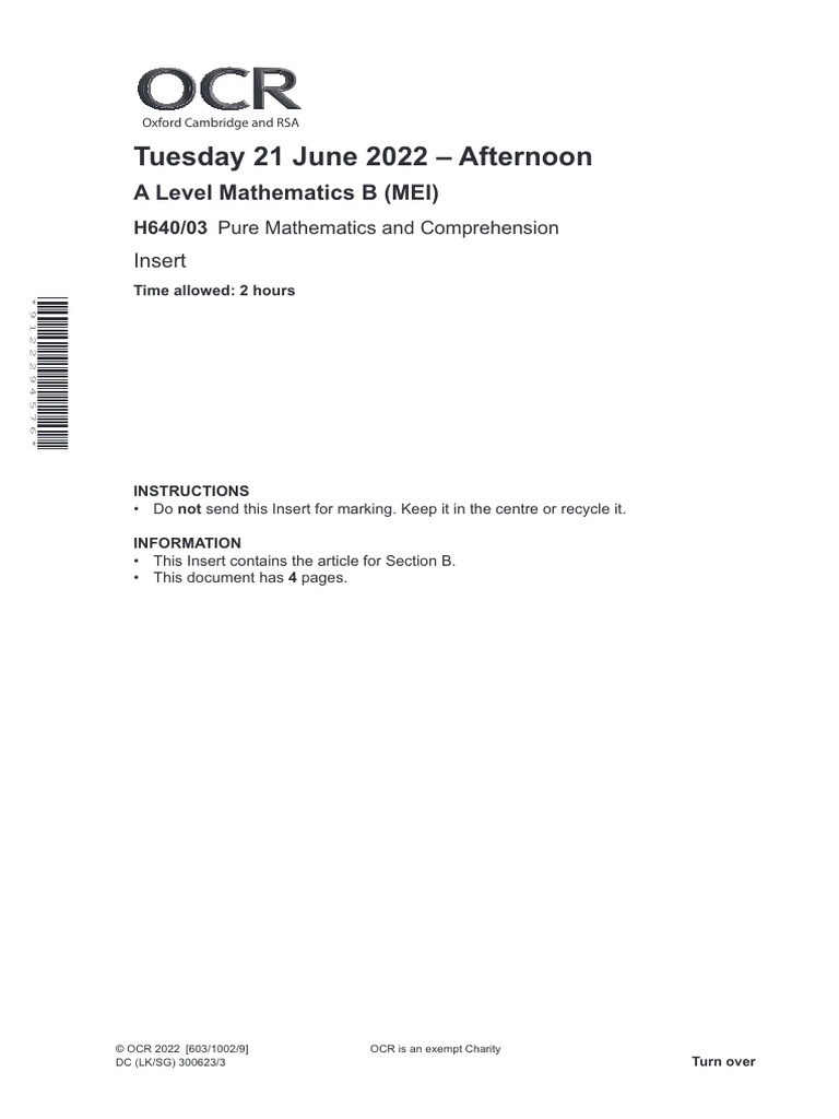 H640 - 03 A Level Mathematics B (MEI) June 2022 Insert - 676857 ...