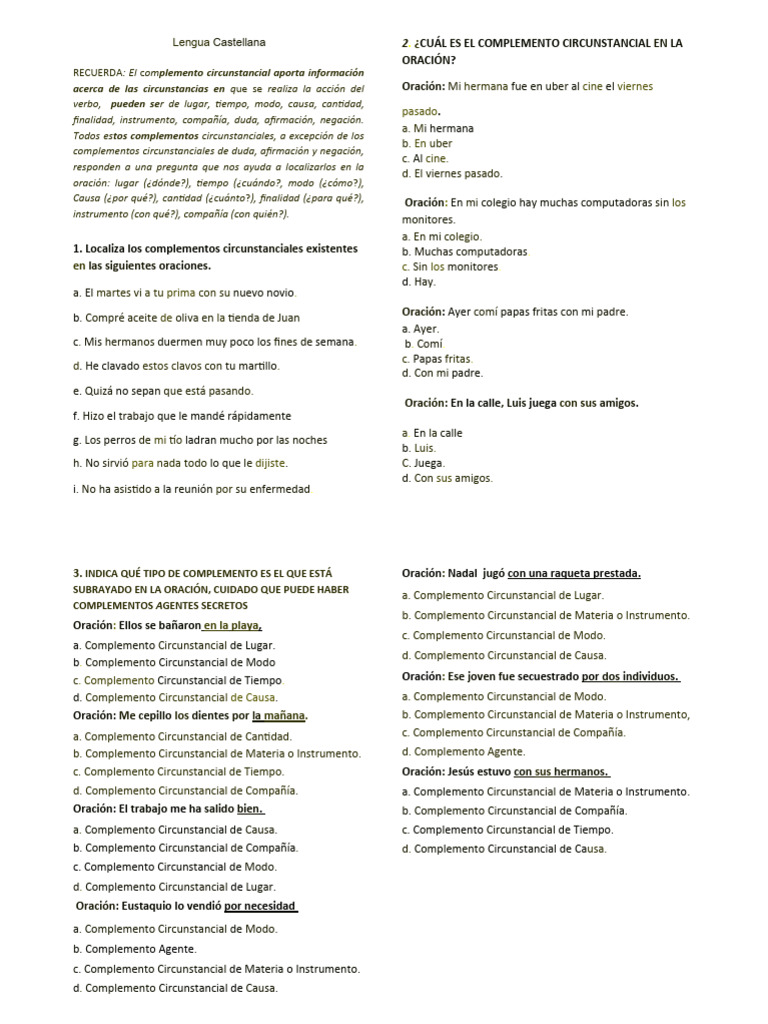 Ficha de Complementos Circunstanciales | PDF