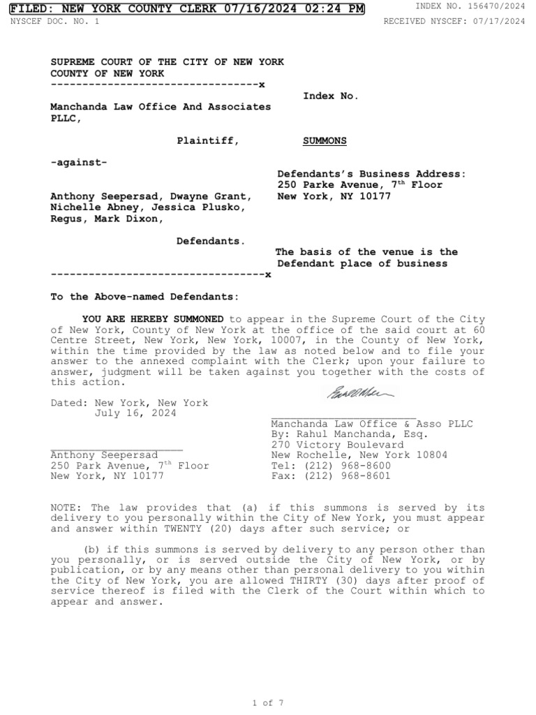 Lawsuit Against Regus, Anthony Seepersad, Dwayne Grant, Nichelle Abney ...