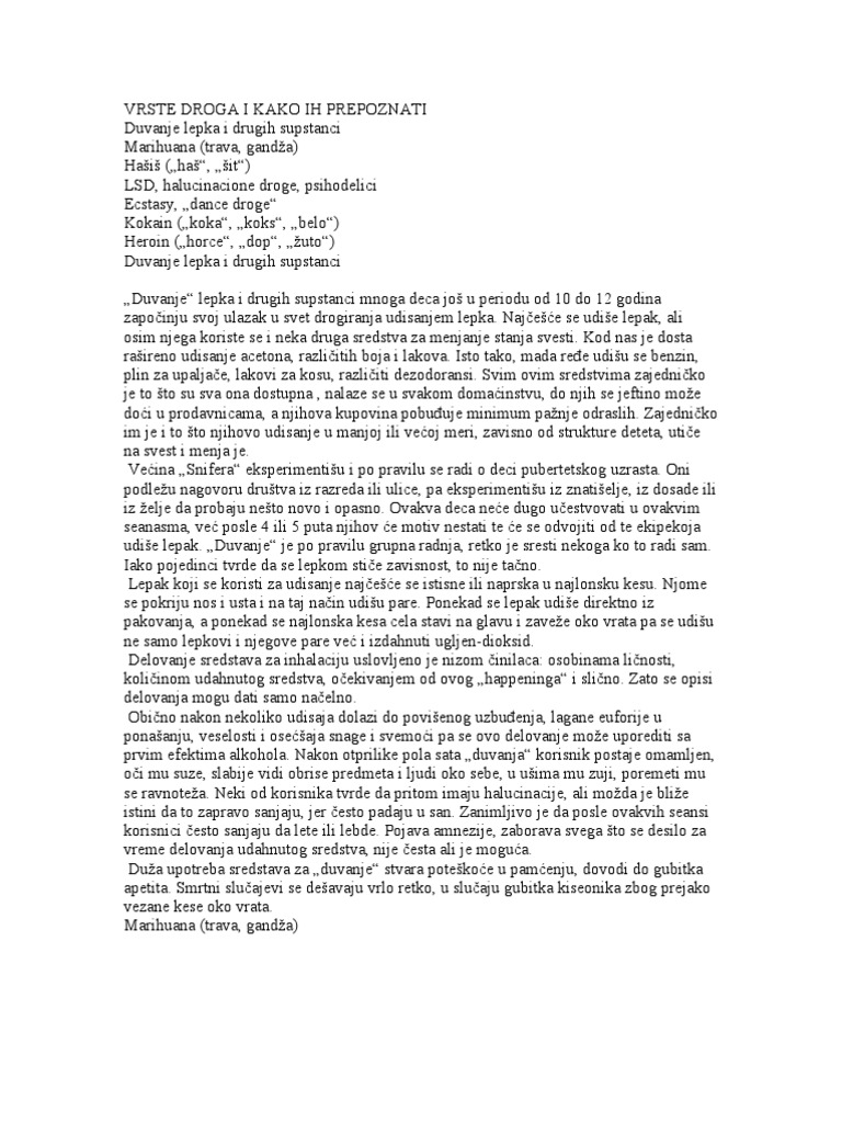 Vrste Droga I Kako Ih Prepoznati | PDF