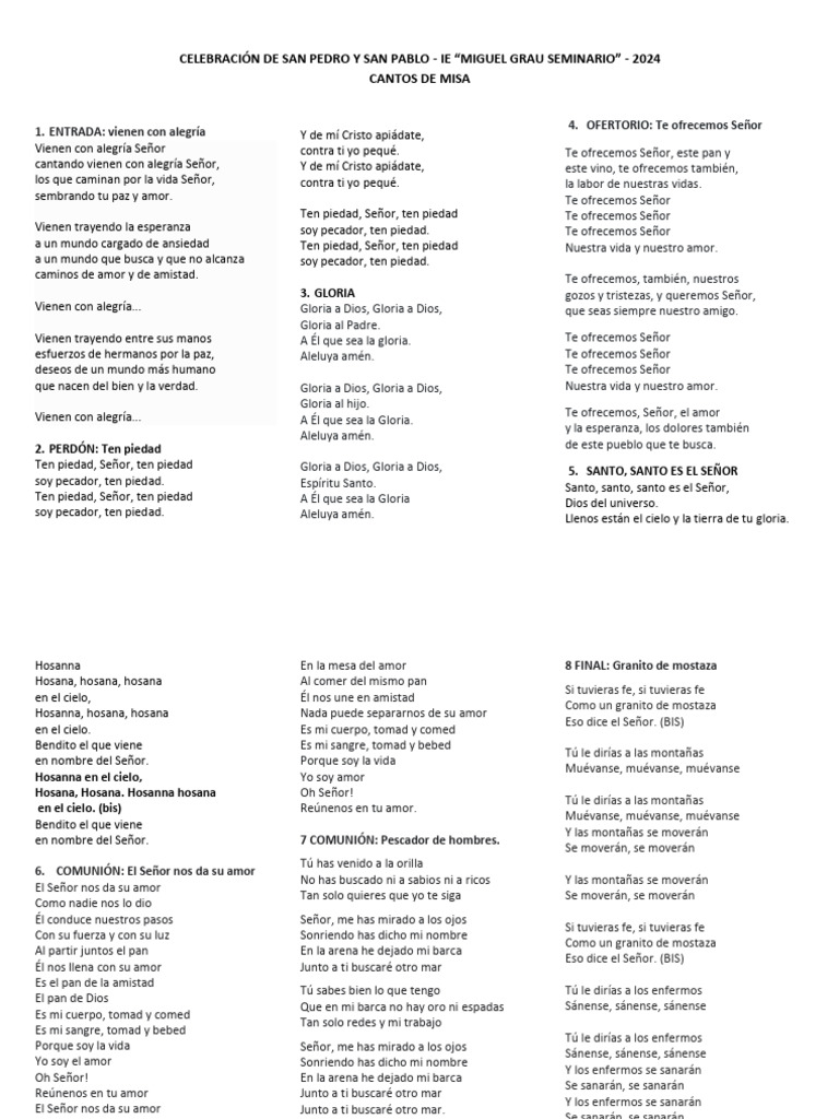 Cantos de Misa | PDF | Amor | eucaristía