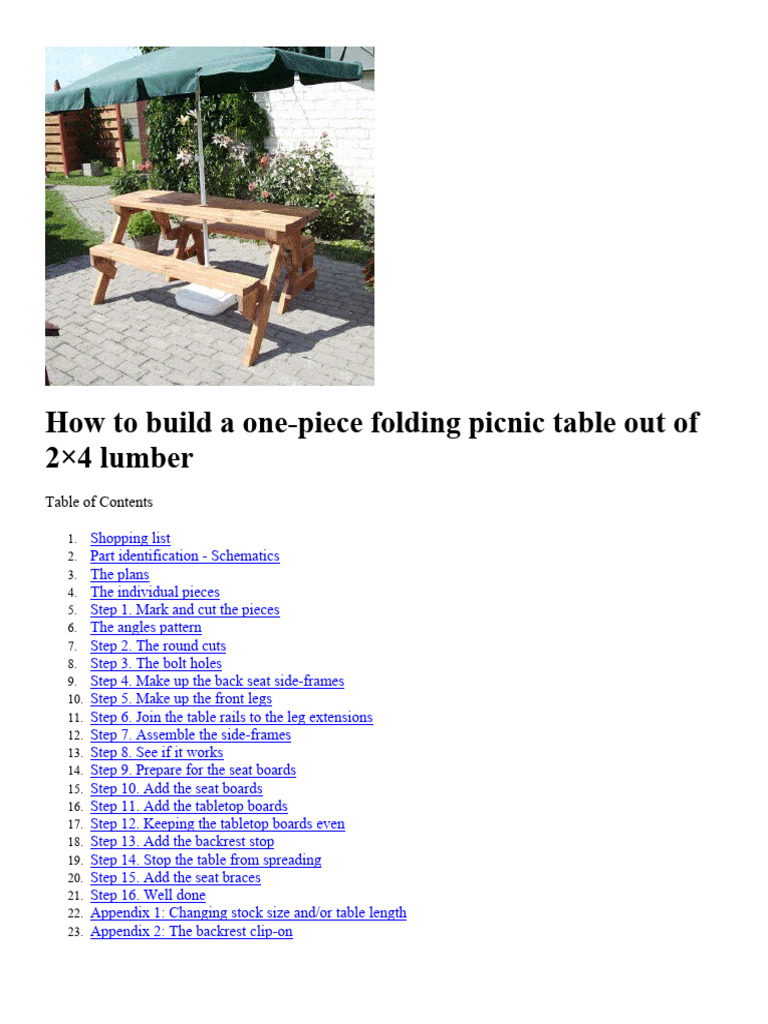 Folding Picnic Table Plans | PDF | Nut (Hardware) | Screw