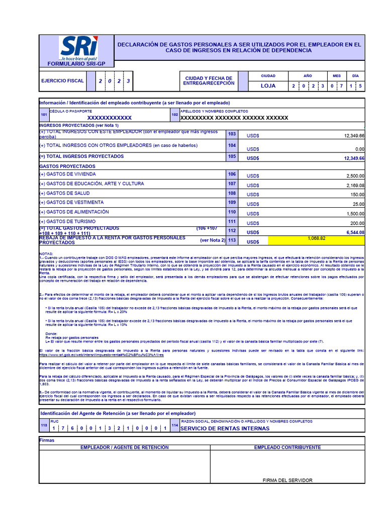 Formulario SR-GP 2023 Con Fórmulas | PDF | Impuesto sobre la renta ...