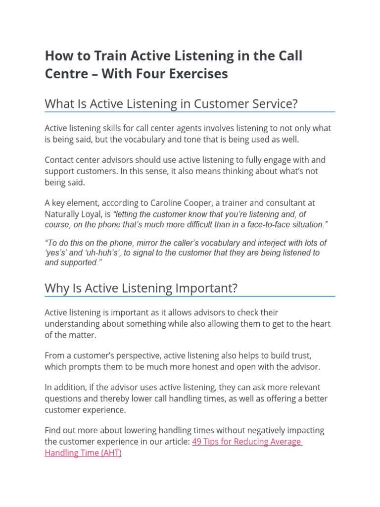 Active Listening Training for Call Centers | PDF | Call Centre | Experience