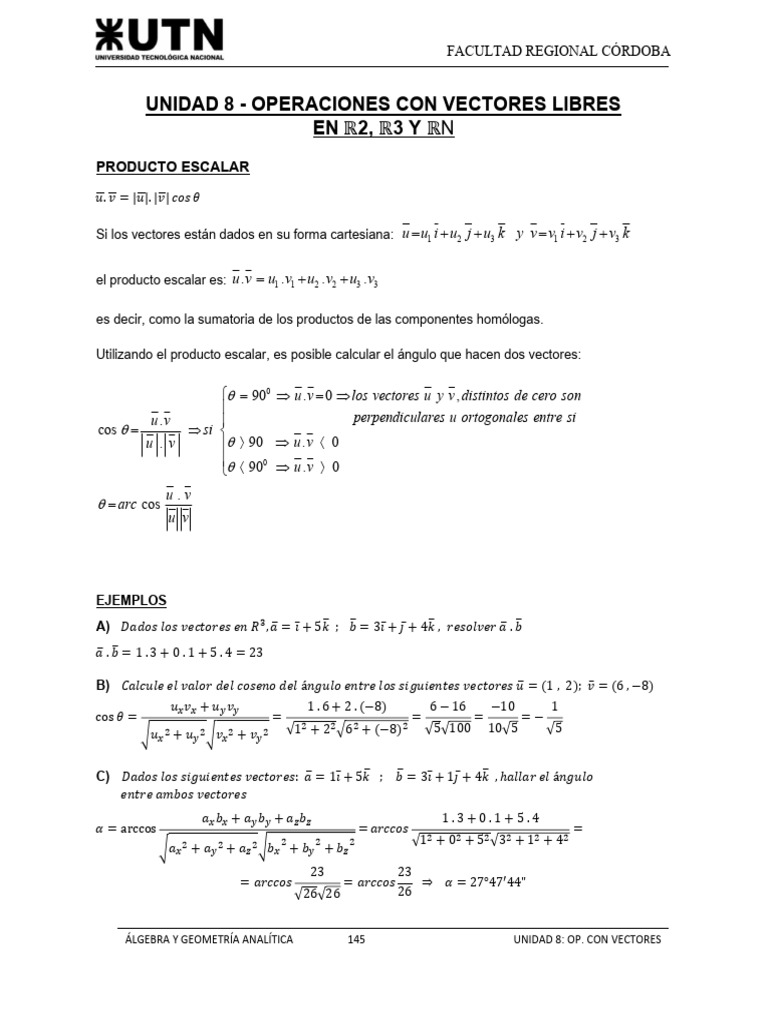 2024 - Unidad 8 - Operaciones Con Vectores Libres en 2, 3 y N | PDF | Vector Euclidiano ...