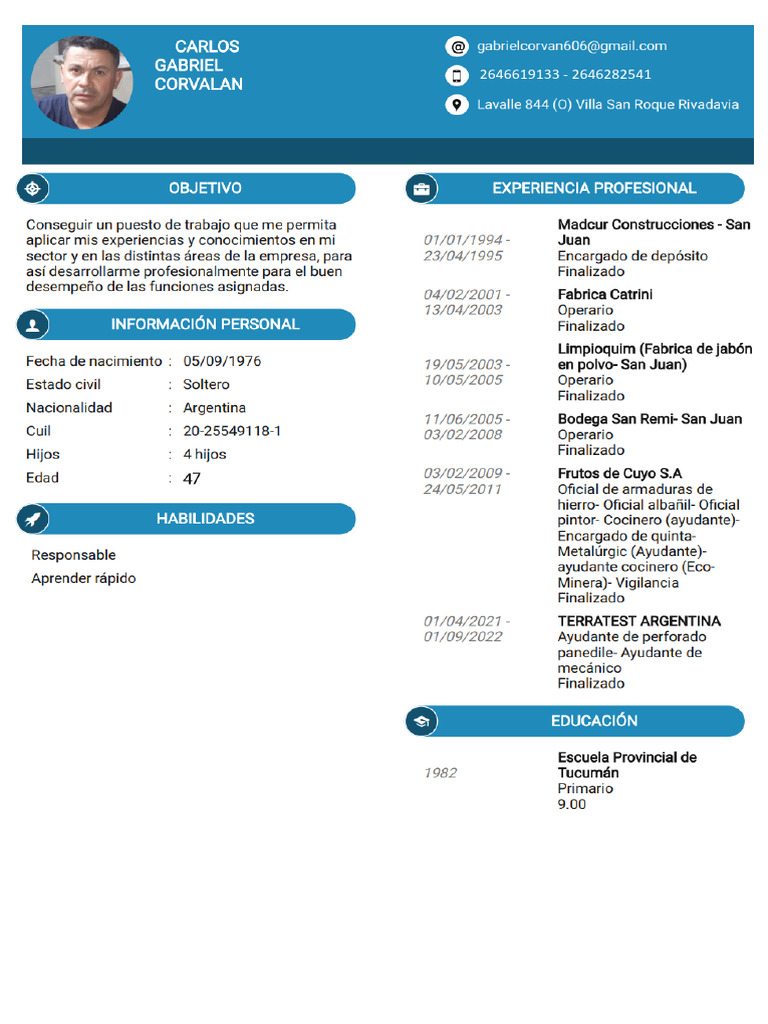 CV Carlos Gabriel Corvalan | PDF