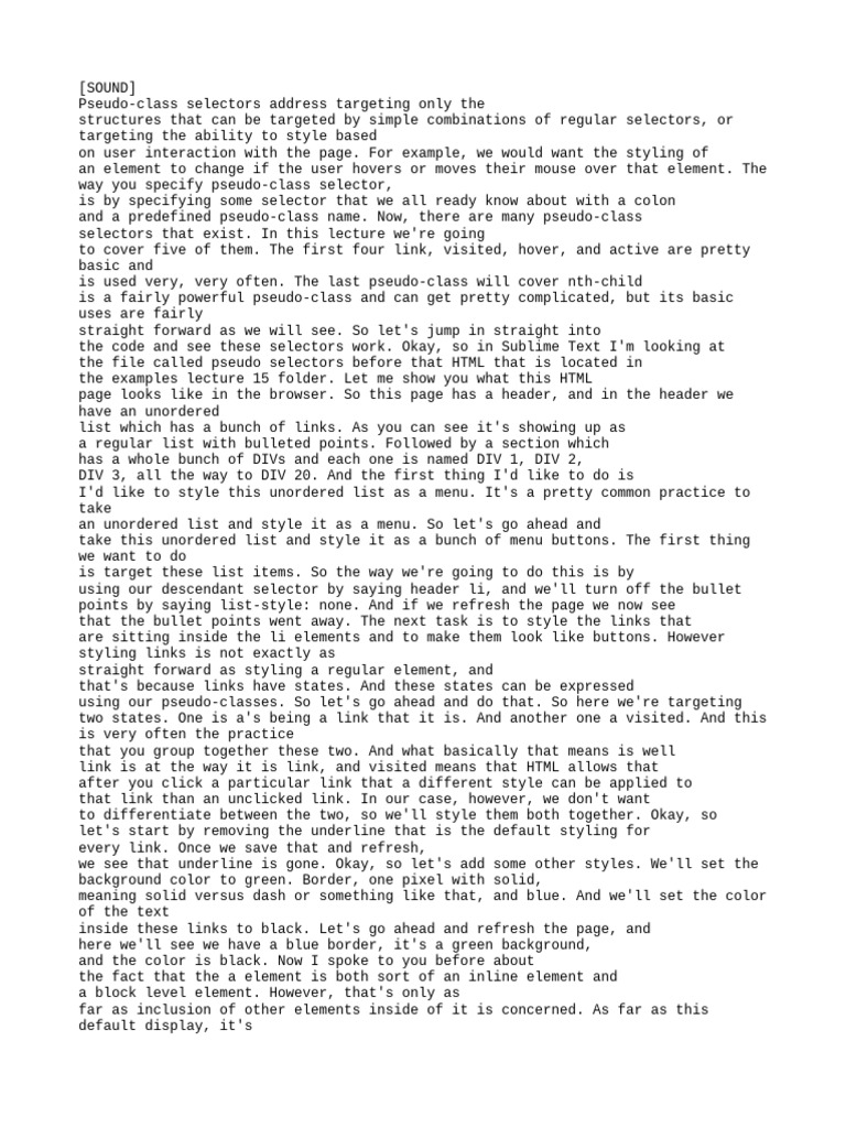 5 Pseudo Class Selectors Pdf Html Element Computing