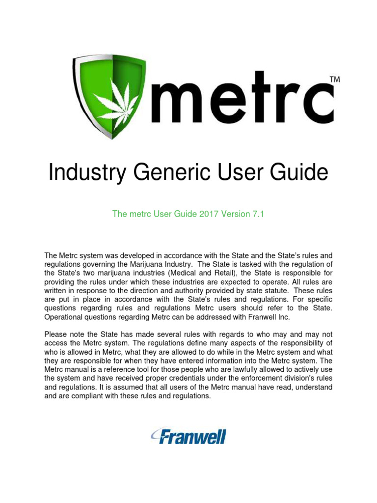 METRC Industry Generic User Guide 2017 V7.1 | PDF | Login | Password