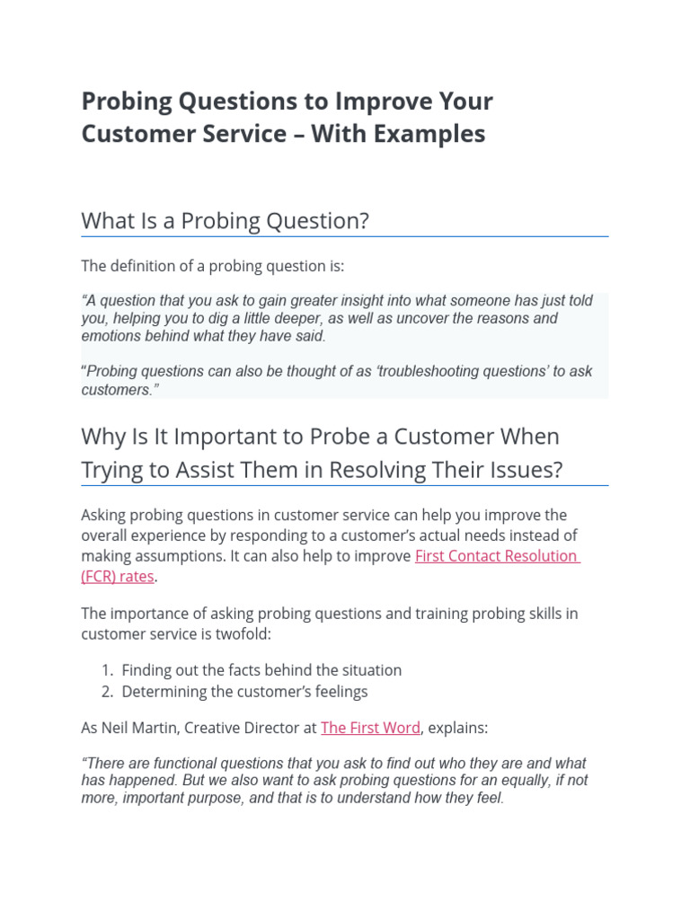 Probing Questions To Improve Your Customer Service | PDF | Job ...
