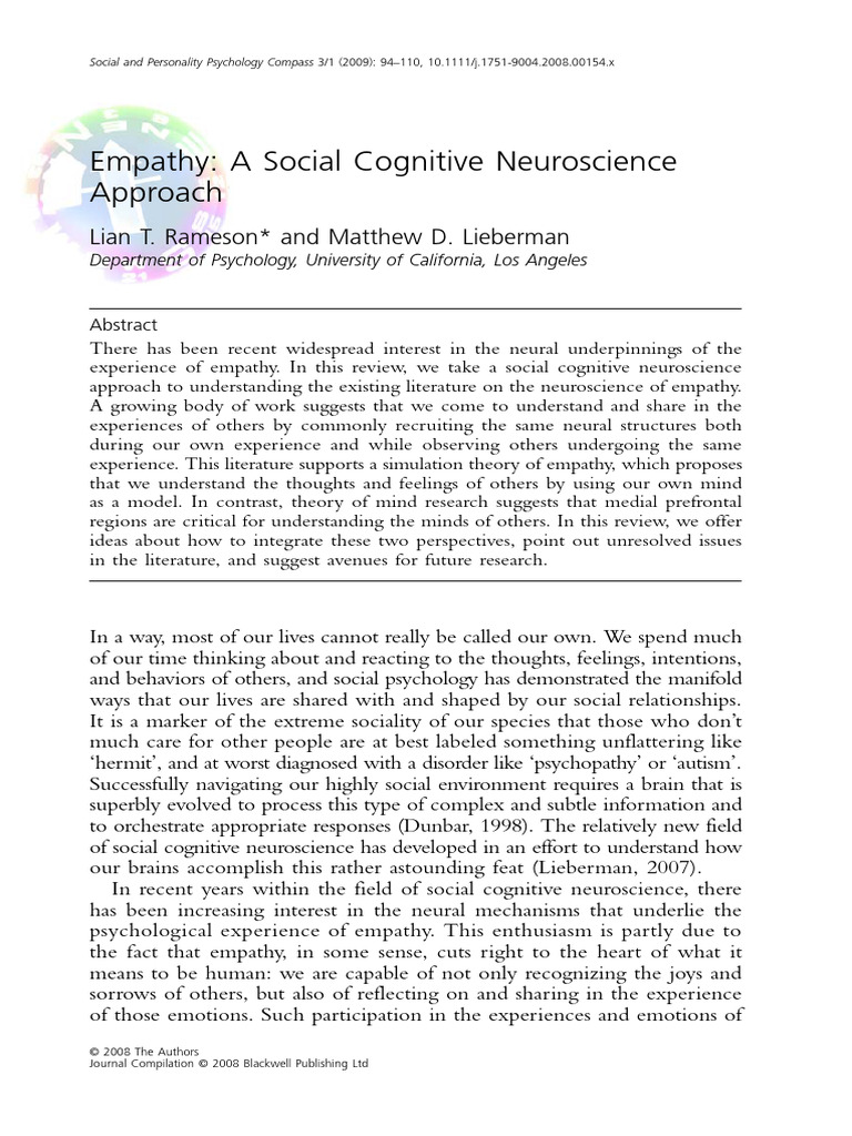 Rameson(2009) Empathy a social cognitive neurociences | PDF | Empathy ...